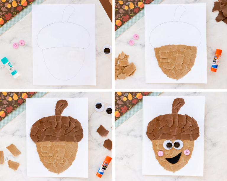 Torn Paper Acorn Craft - Made To Be A Momma
