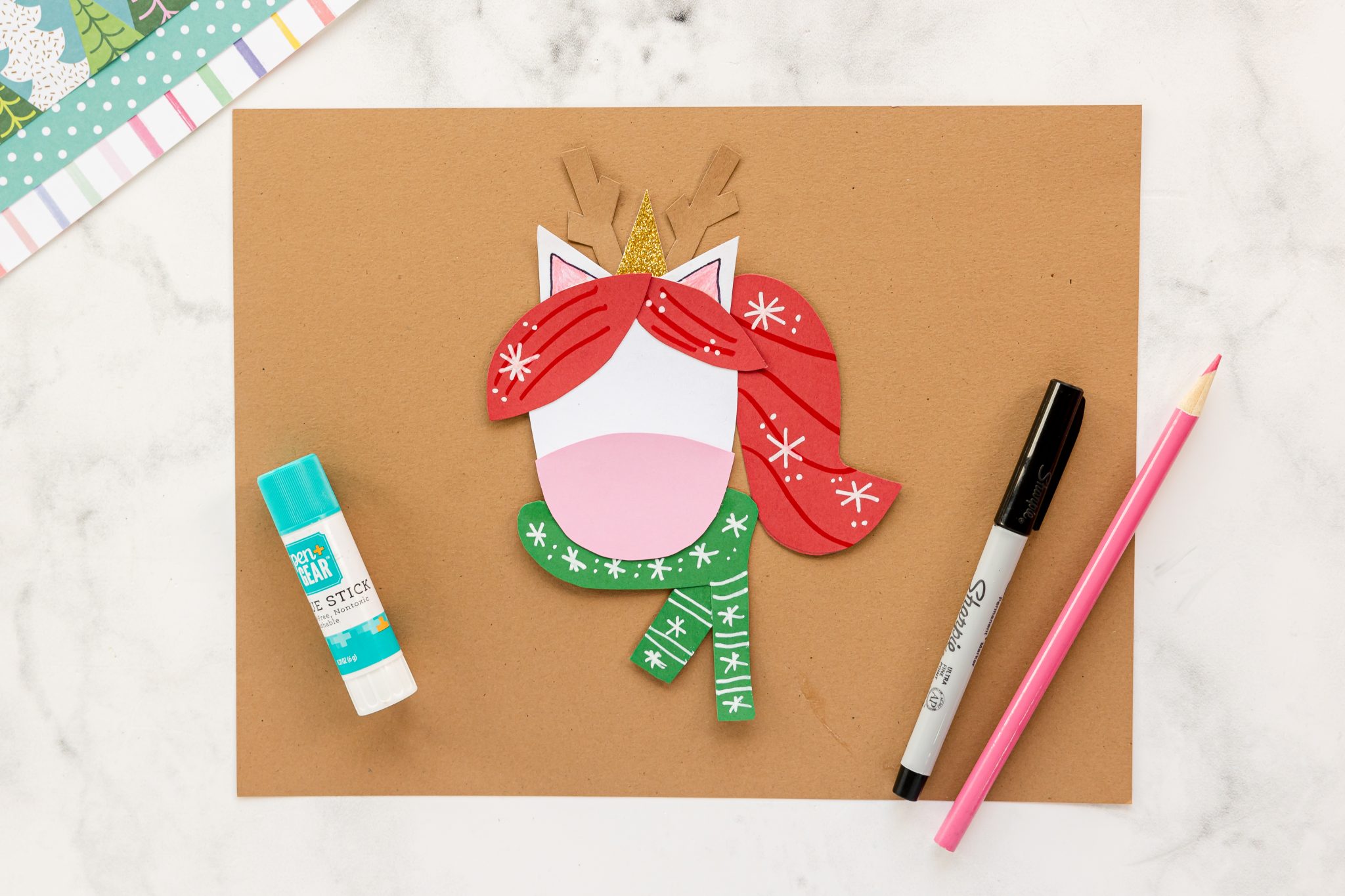 Christmas Unicorn Craft for Kids with Free Template - Made To Be A Momma