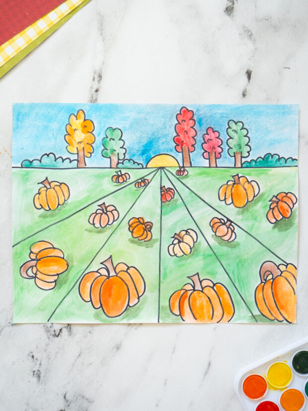 Pumpkin Patch Art - One Point Perspective Art - Made To Be A Momma