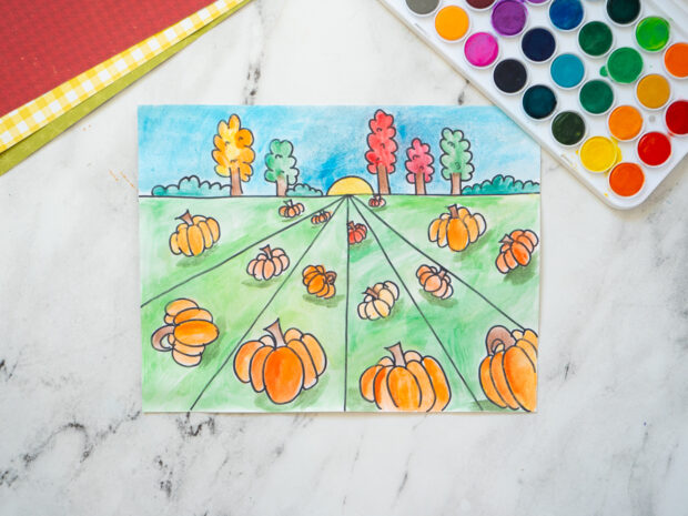 Pumpkin Patch Art - One Point Perspective Art - Made To Be A Momma
