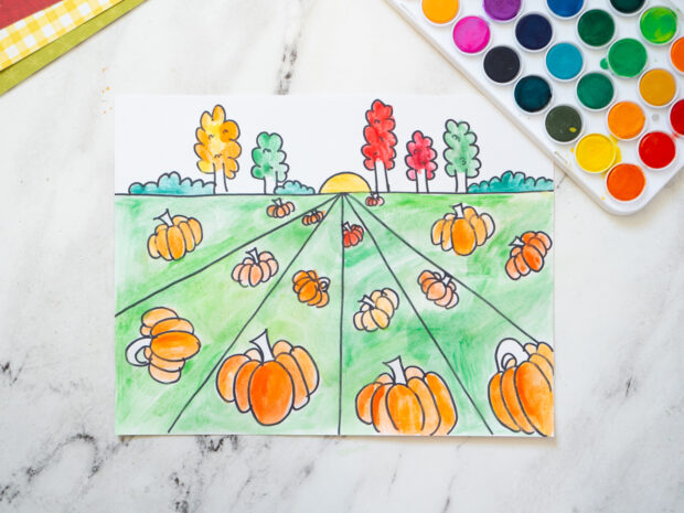 Pumpkin Patch Art - One Point Perspective Art - Made To Be A Momma